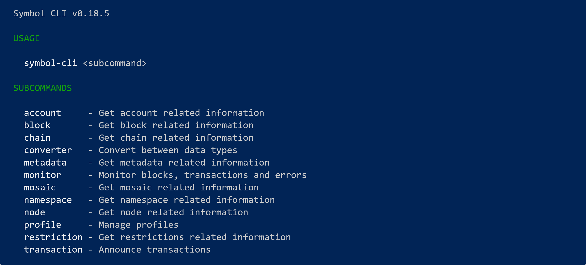 CLI Symbol Documentation CLI Symbol Documentation